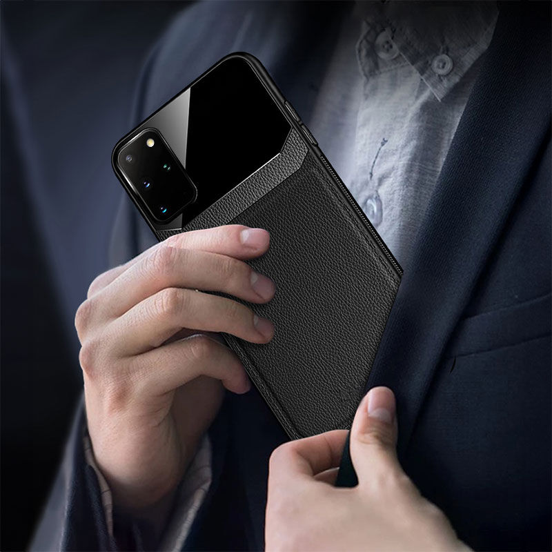 Samsung Galaxy S20 Plus Kılıf Siyah Zebana Lens Deri Kılıf