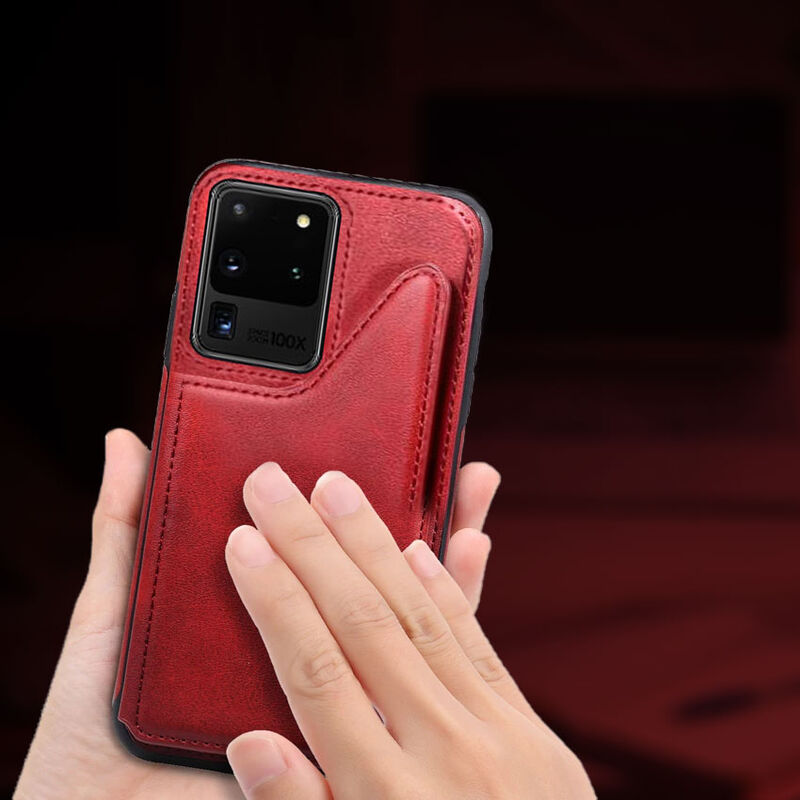Samsung Galaxy S20 Ultra Kılıf Kırmızı Zebana Gorra Cüzdanlı Kılıf