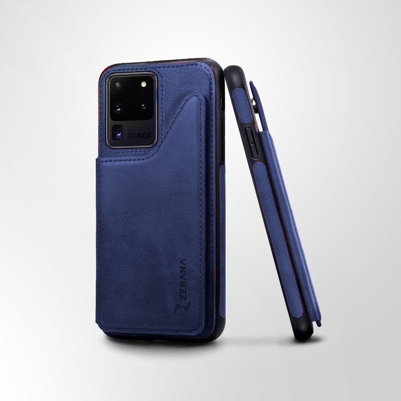 Samsung Galaxy S20 Ultra Kılıf Mavi Zebana Gorra Cüzdanlı Kılıf